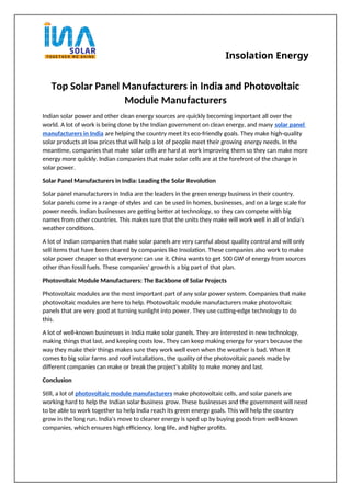 Top Solar Panel Manufacturers in India and Photovoltaic Module ...
