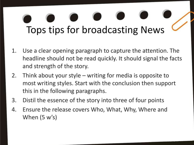 Tops tips for broadcasting news | PPT