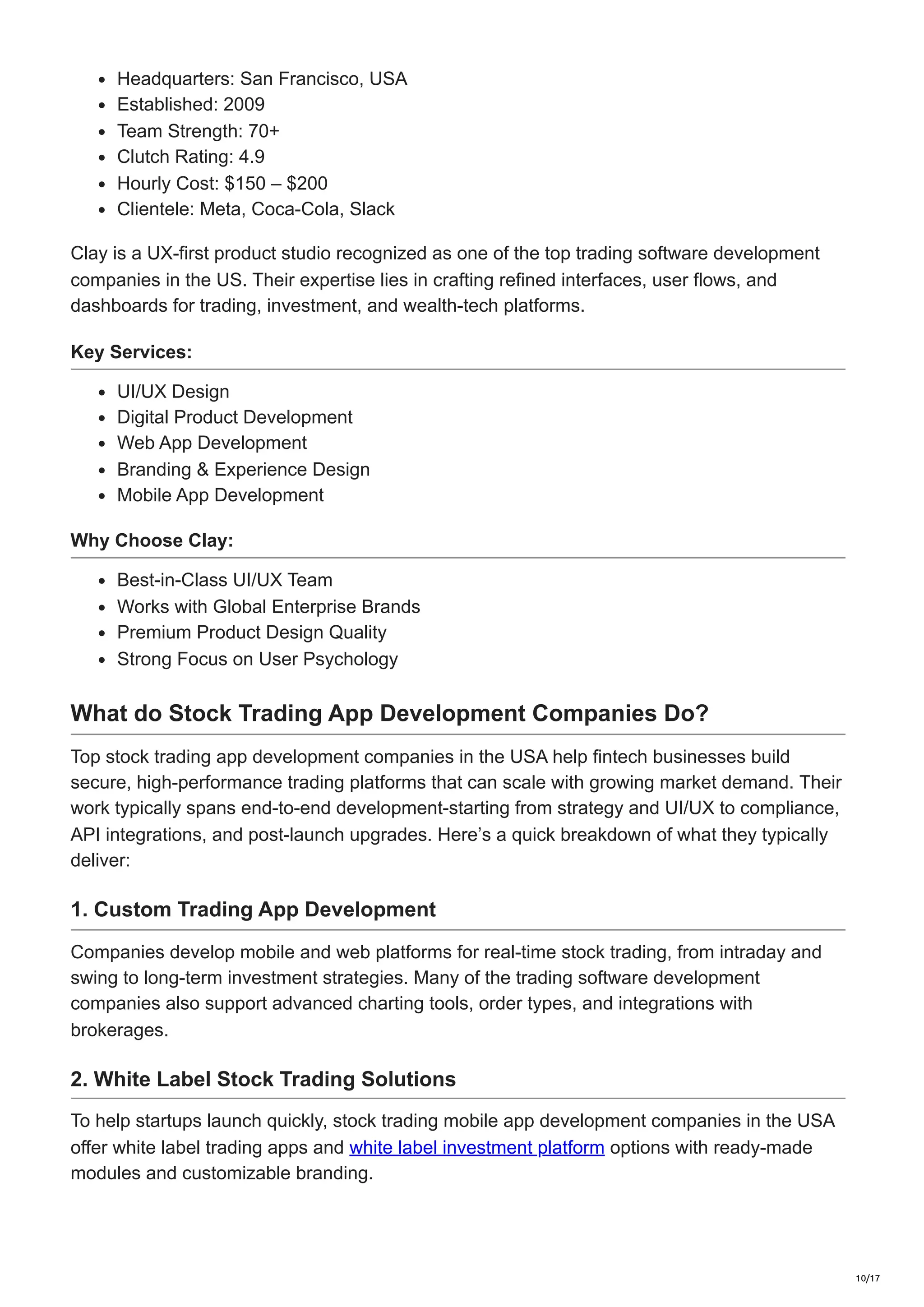 Top 10 US-Based Stock Trading App Developers (2026 Edition) | PDF