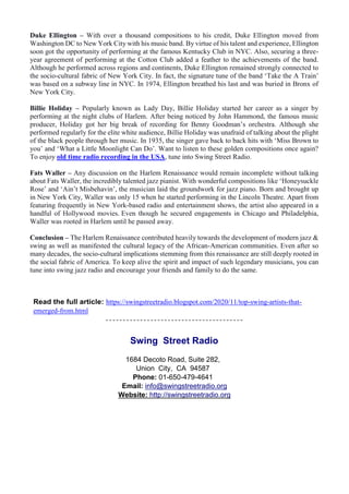 Top swing artists that emerged from the harlem renaissance | PDF