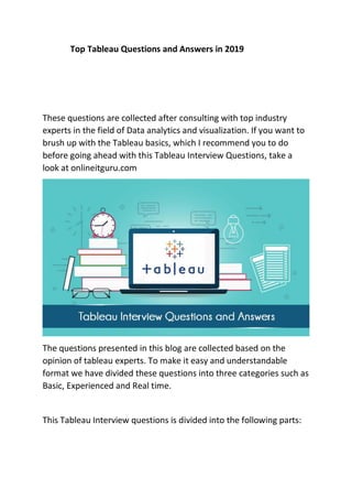 Top tableau questions and answers in 2019 | PDF