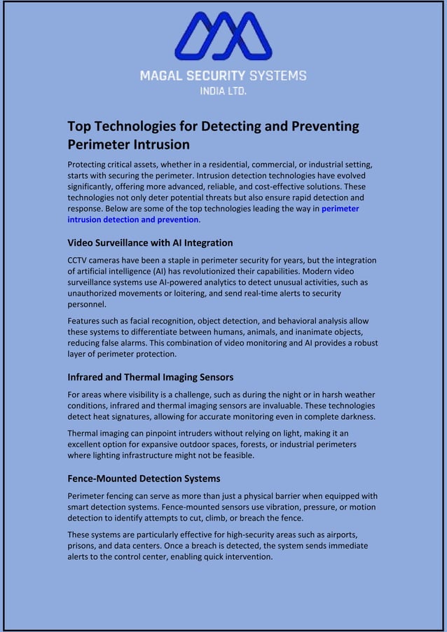 Top Technologies for Detecting and Preventing Perimeter Intrusion | PDF