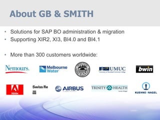 Top ten 360Suite features for SAP BusinessObjects: security, backup, metadata, promotion ...