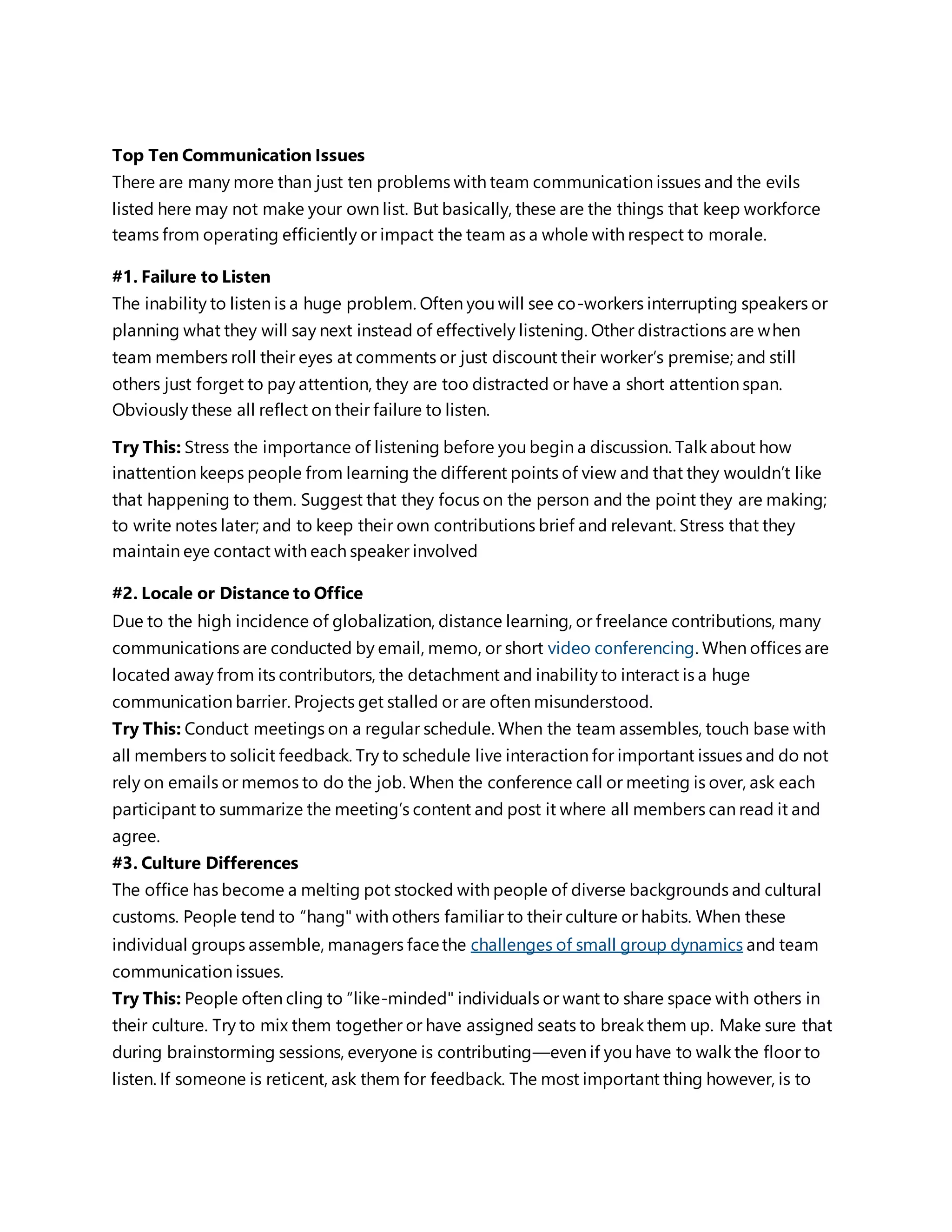 Top ten communication issues | DOCX