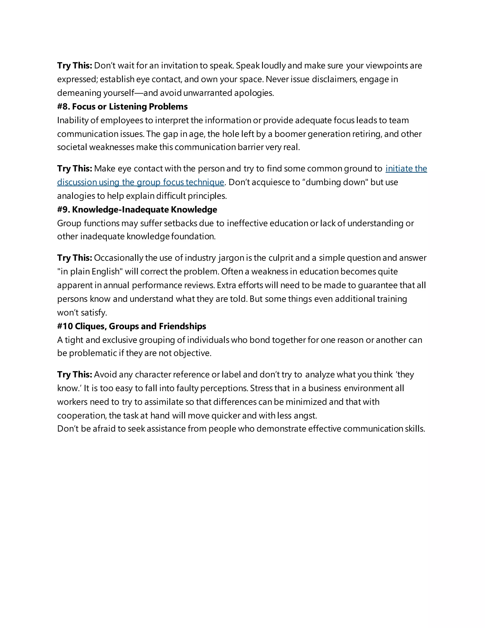 Top ten communication issues | DOCX