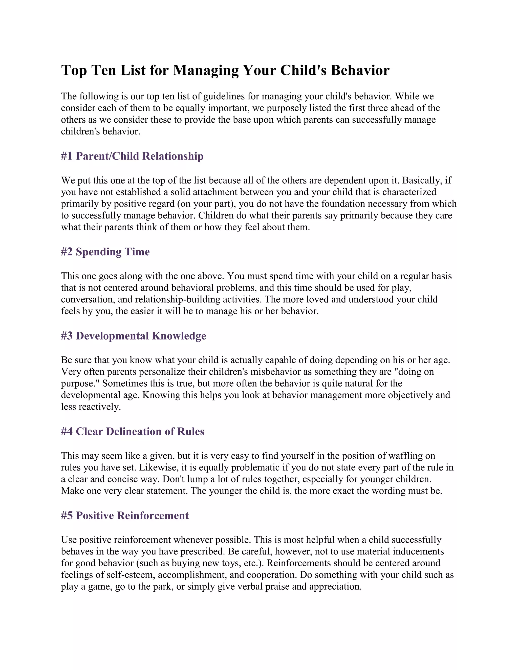 Top ten parent strategies | DOCX