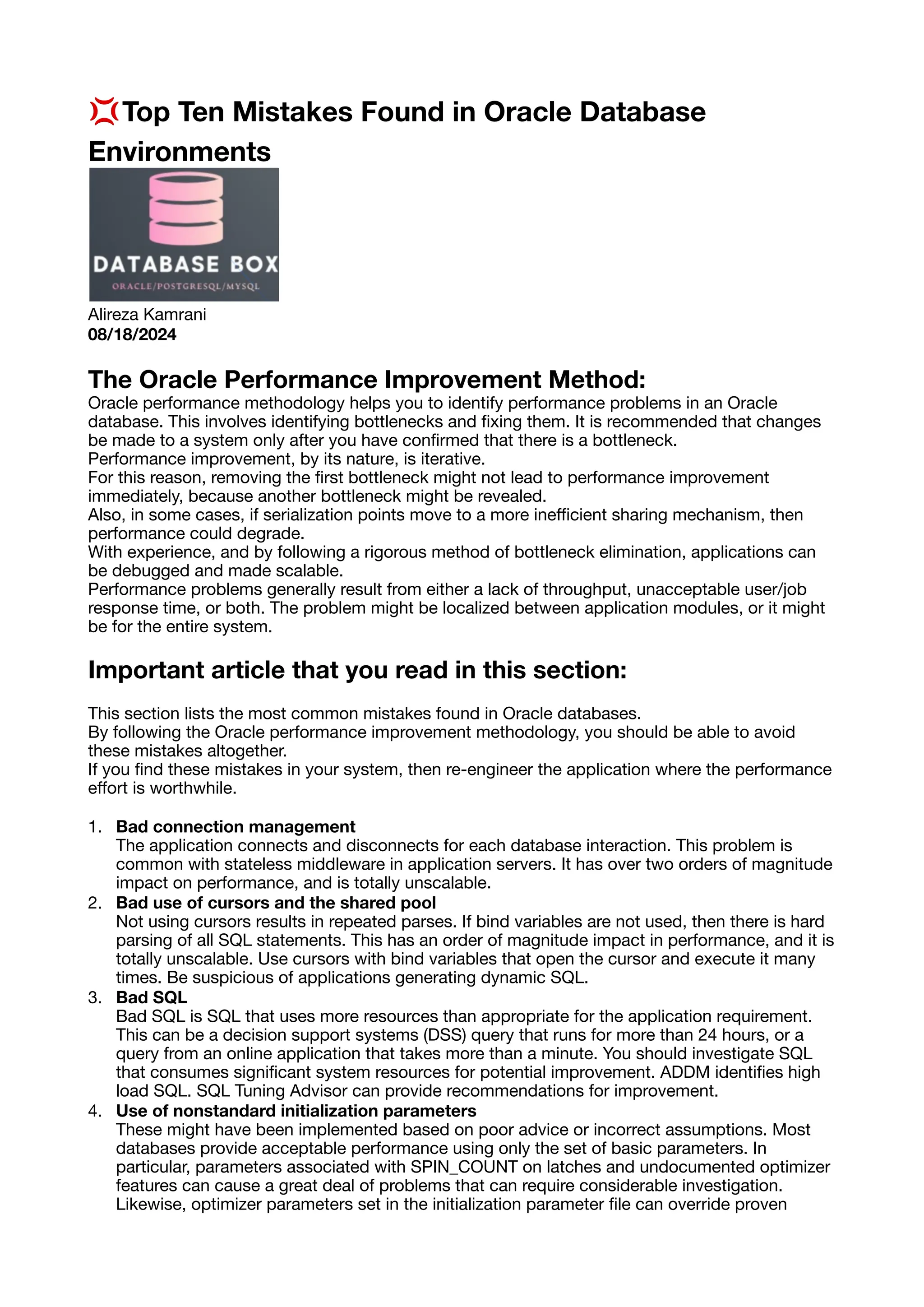 Top Ten Mistakes Found in Oracle Database Environments | PDF
