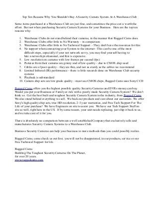 Top Ten Reasons Why Not To Buy A Security Camera From A Warehouse Club