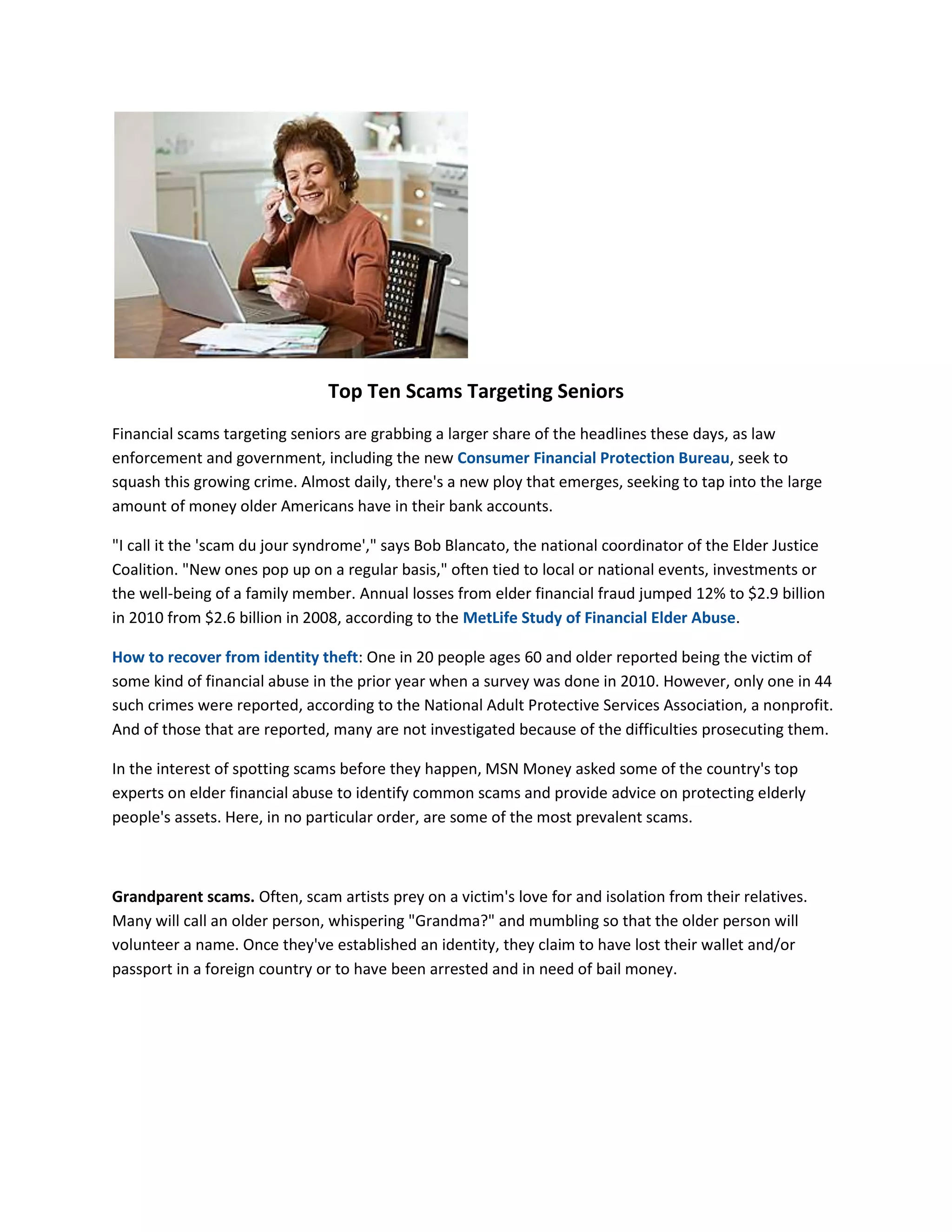 Top Ten Scams Targeting Seniors | DOCX