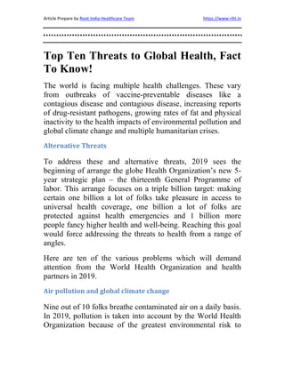 Top ten threats to global health, fact to know! | PDF