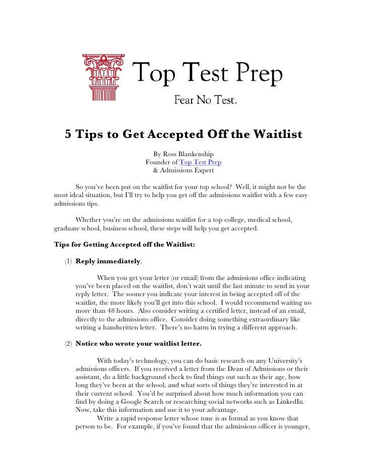 Tips to Help You Get Accepted off the Waitlist | TopTestPrep.com