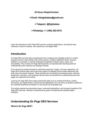 Comprehensive Guide to On Page SEO Services for Digital Success | DOCX