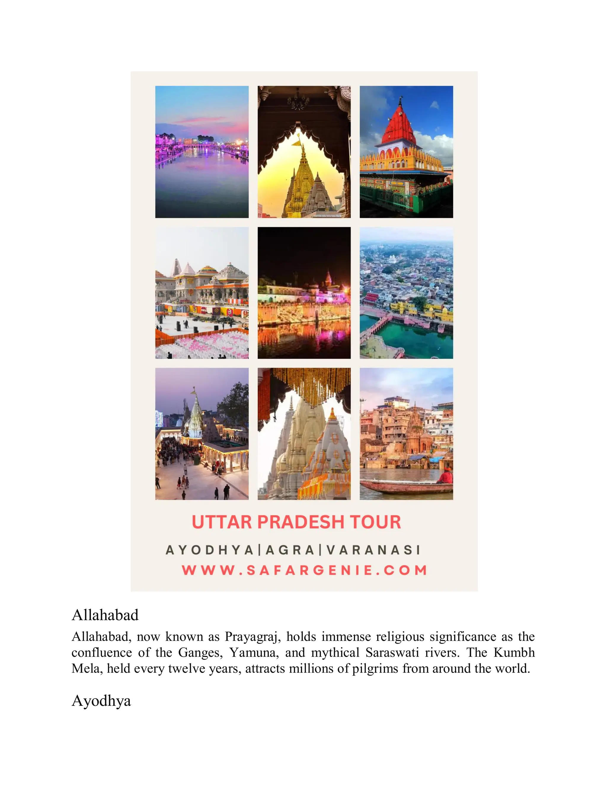 Top Tourist Destinations in Uttar Pradesh | PDF