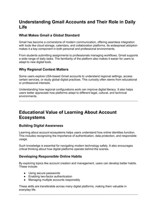 Comprehensive Guide to USA Gmail Accounts: Usage, Ethics, and Digital ...