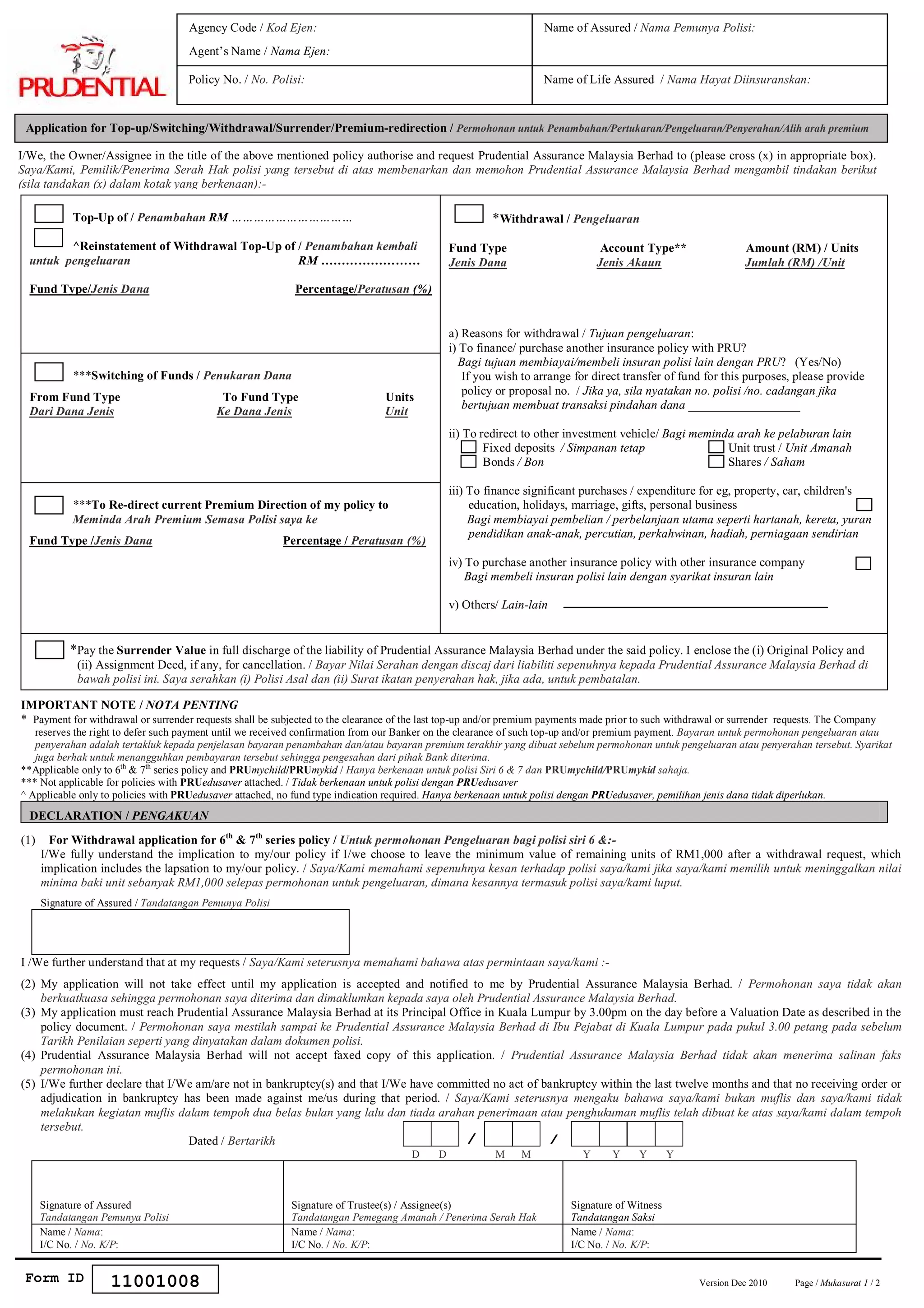 Topup Switching - Surrender | PDF