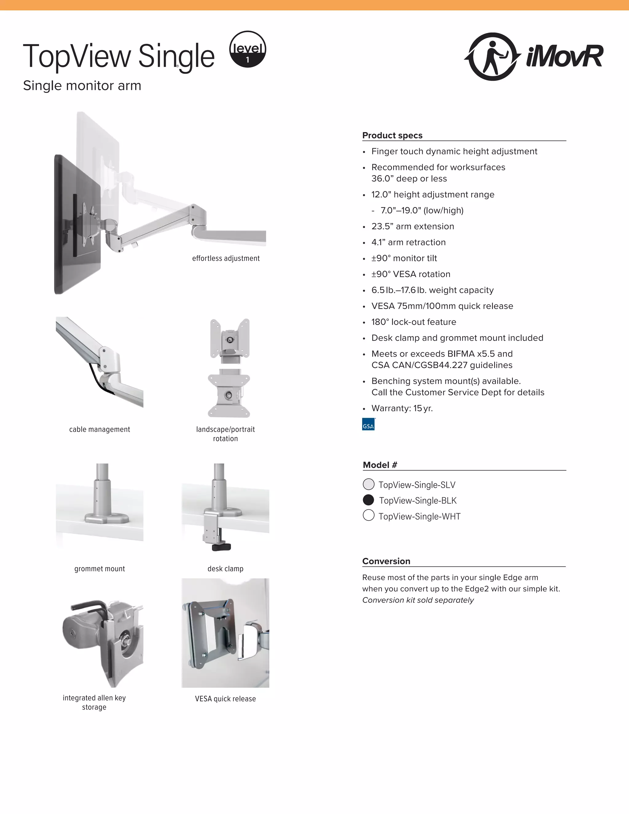 iMovR TopView Single Monitor Arm | PDF