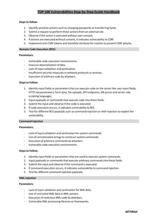 TOP 100 Vulnerabilities Step-by-Step Guide Handbook | PDF | Web Development | Internet