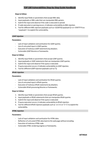 TOP 100 Vulnerabilities Step-by-Step Guide Handbook | PDF | Web Development | Internet
