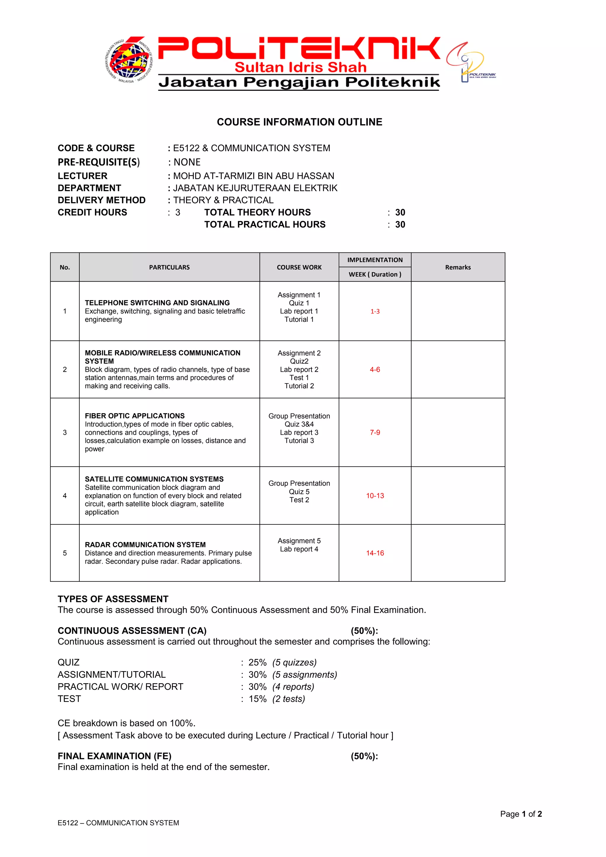 TOR E5122 - Sistem Komunikasi | PDF