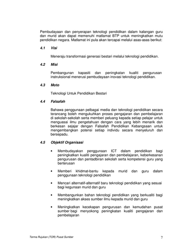 Terma Rujukan Pusat Sumber Pendidikan | PDF