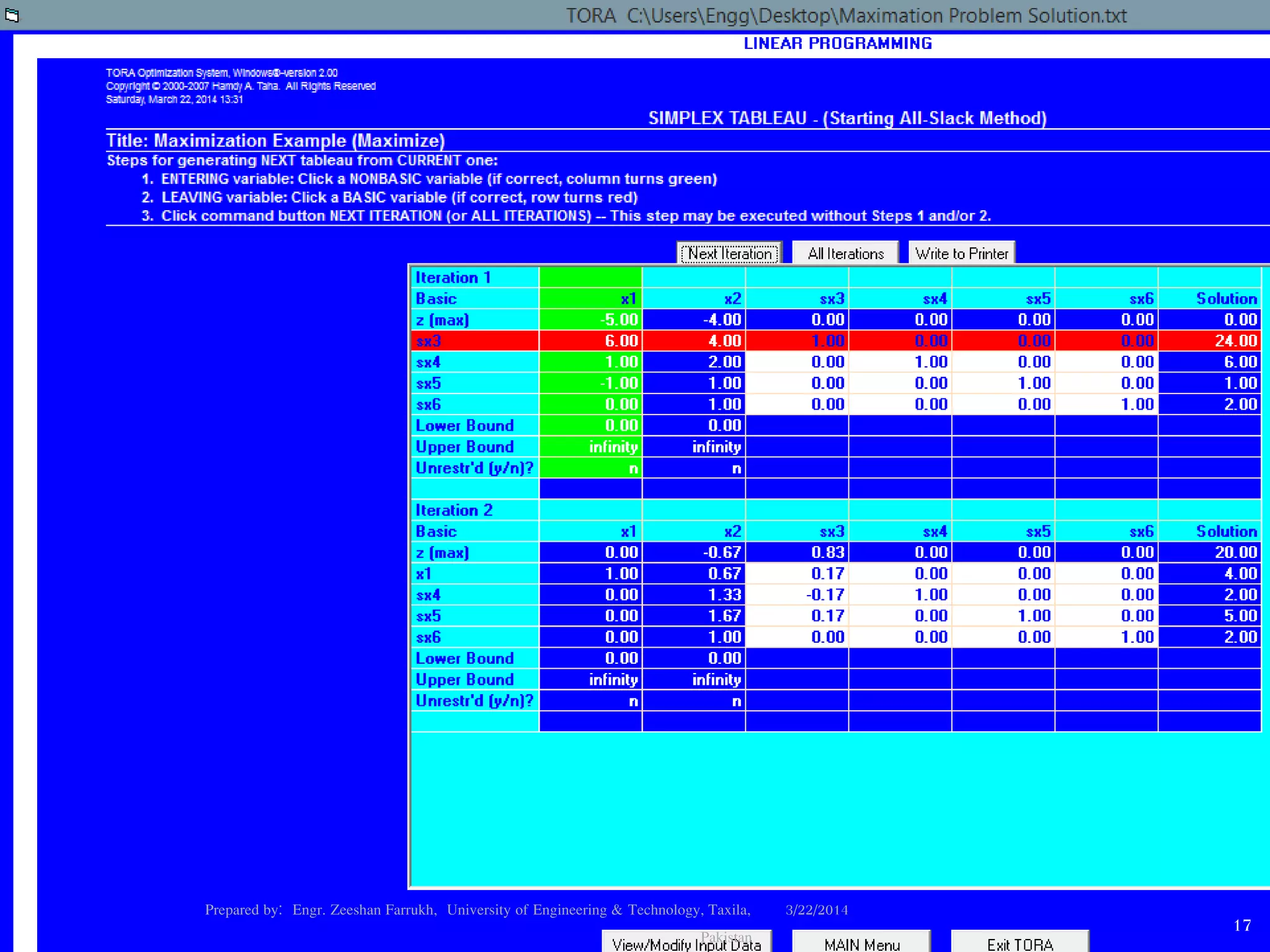 Tora (2 phase itteration, simplex method) | PDF