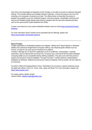 Toradex Strengthens Custom Solutions Offering with Acquisition of ...