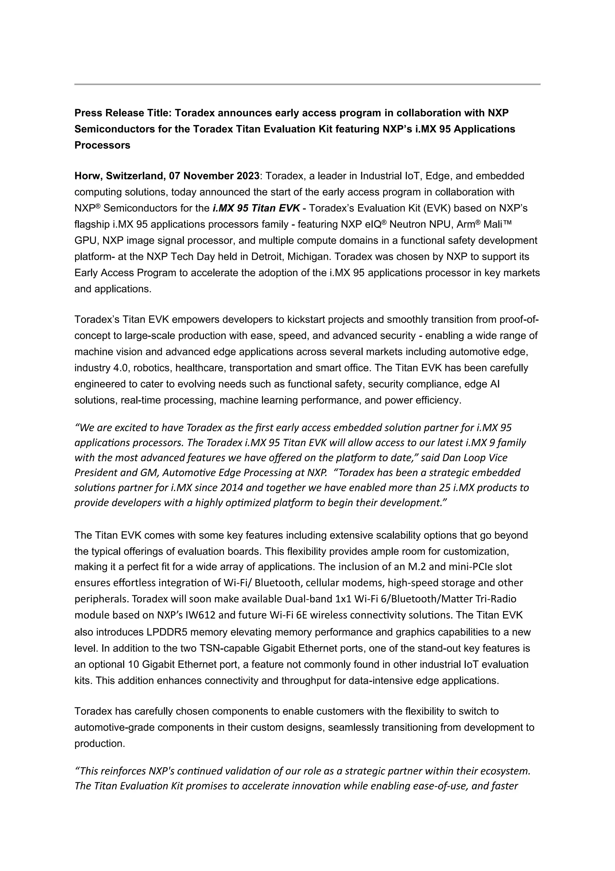 Toradex announces Titan Eval Kit w/ NXP's i.MX 95 - Early Access ...