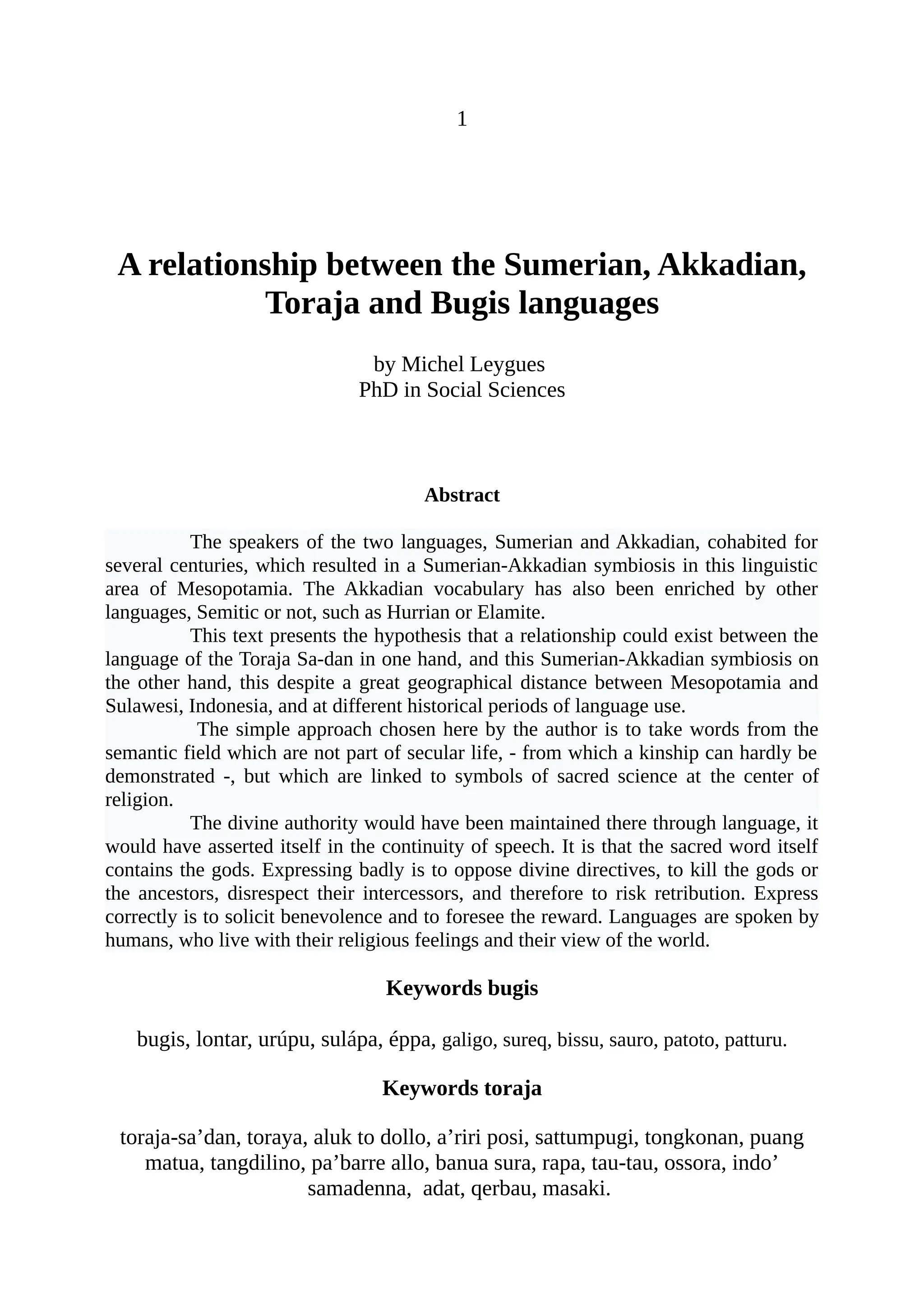 IS THERE A RELATIONSHIP BETWEEN THE SUMERIAN, AKKADIAN, TORAJA AND ...