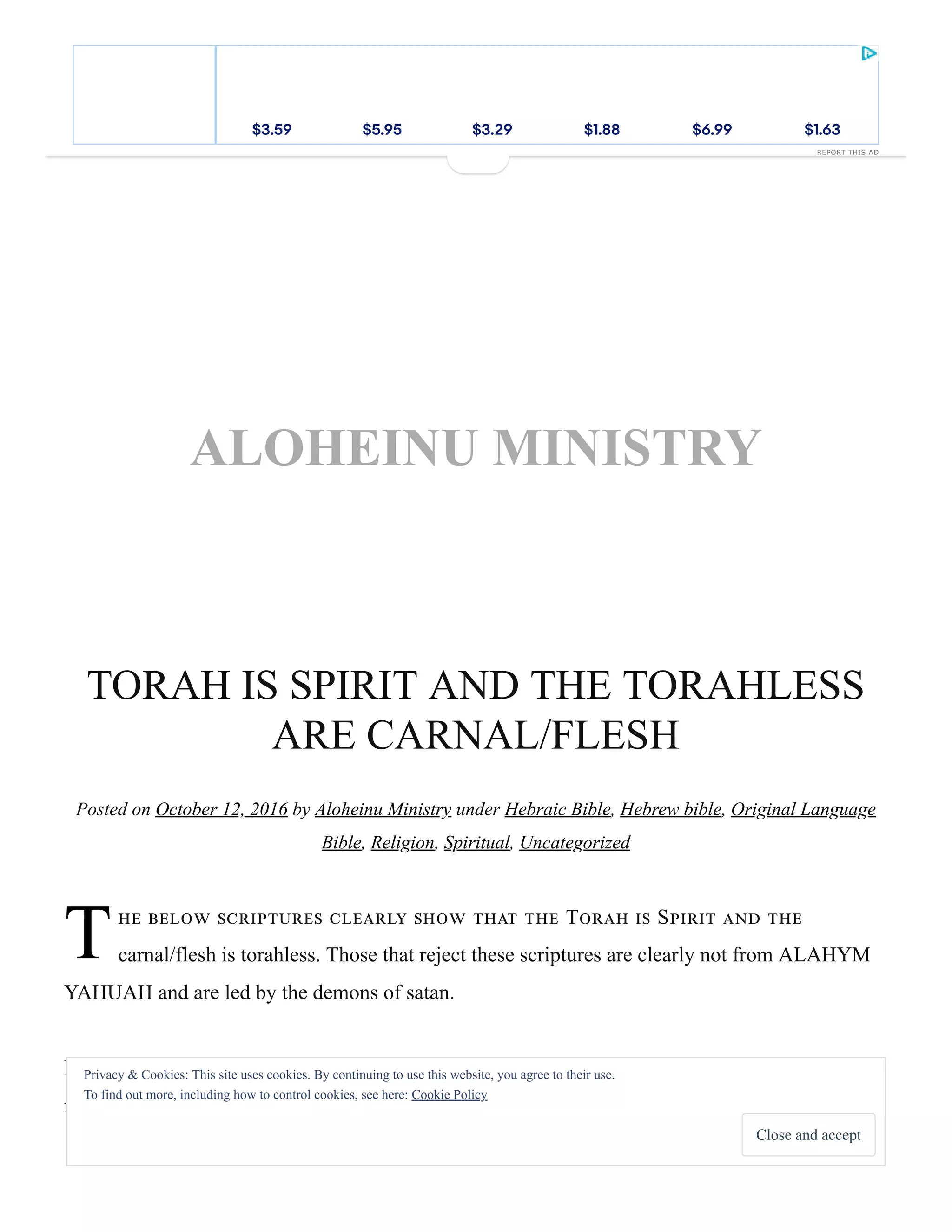 Torah is spirit and the torahless are carnal flesh aloheinu ministry | PDF