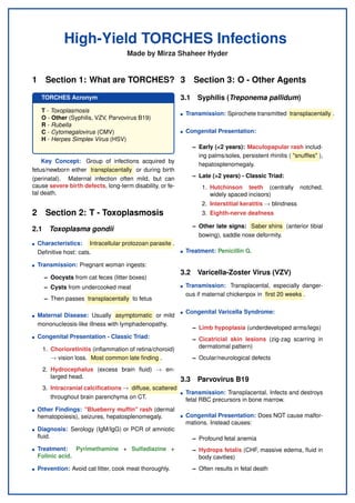 Document: TORCH Infections for Step 1 USMLE | PDF