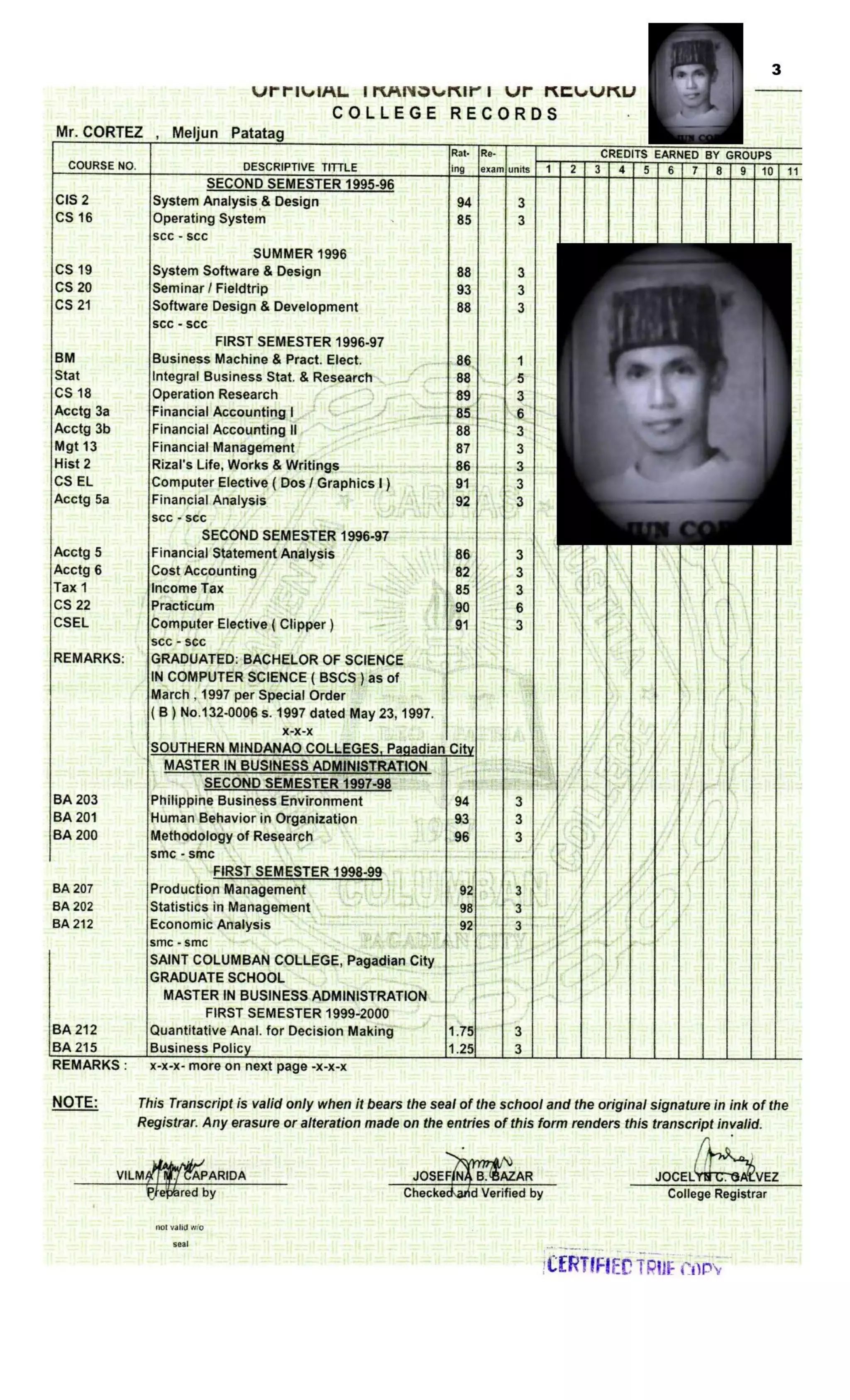 TOR collections from different universities of MELJUN CORTES | PDF