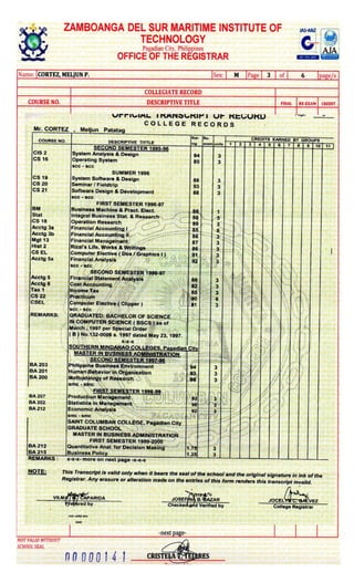 TOR collections from different universities of MELJUN CORTES | PDF