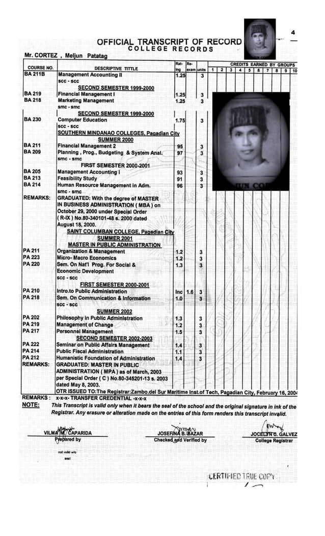 TOR collections from different universities of MELJUN CORTES | PDF
