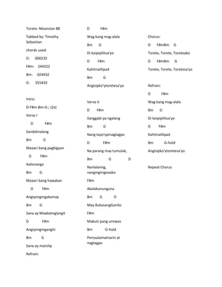 Torete Guitar Chords And Lyrics