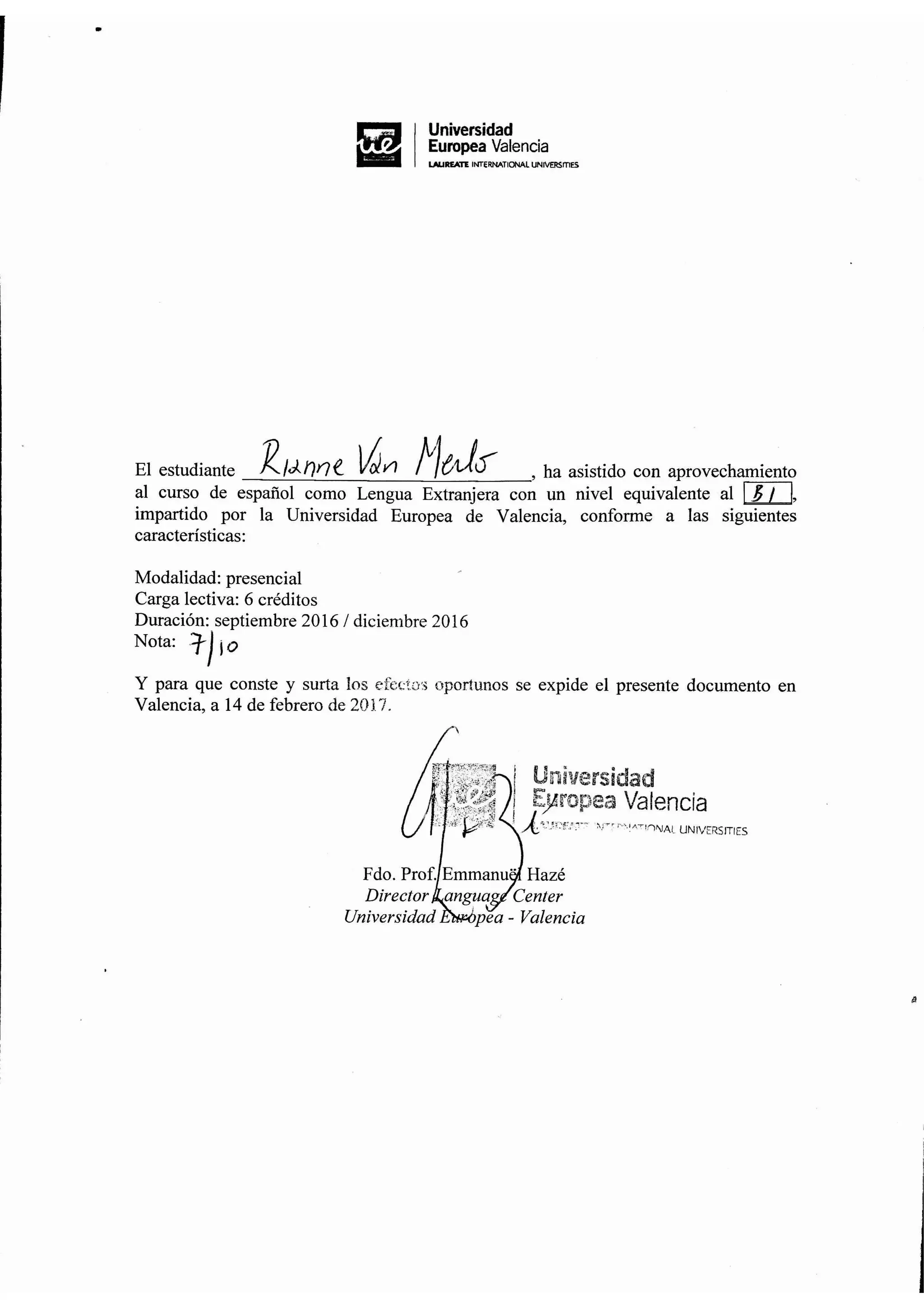 Transcript of Records Erasmus program Valencia | PDF