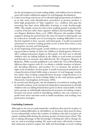 The Prevention of Reading Difficulties | PDF