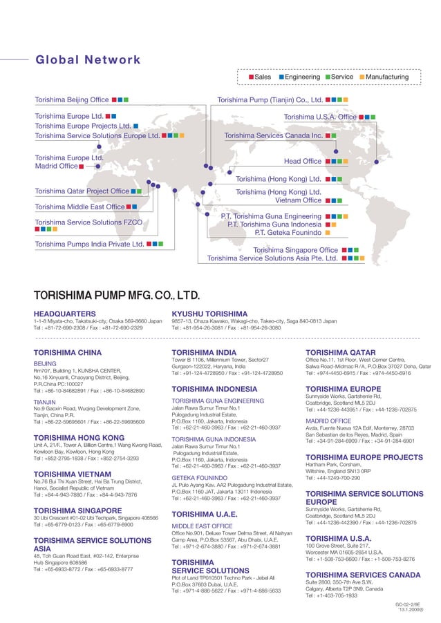 Torishima Pump general catalogue, Venezuela, Central America, Caribbean | PDF