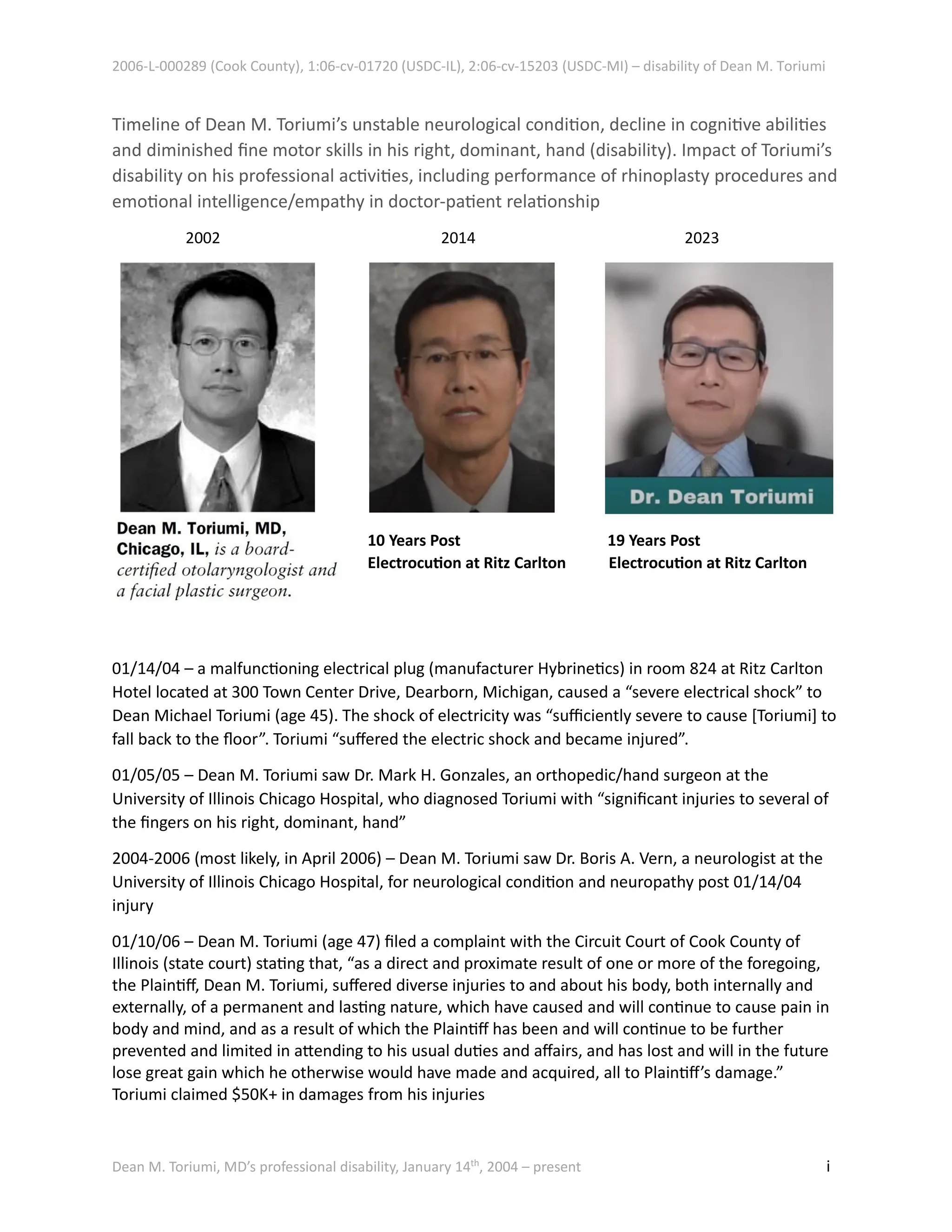 Dr. Dean Toriumi's disability, 01/14/2004 - present | PDF