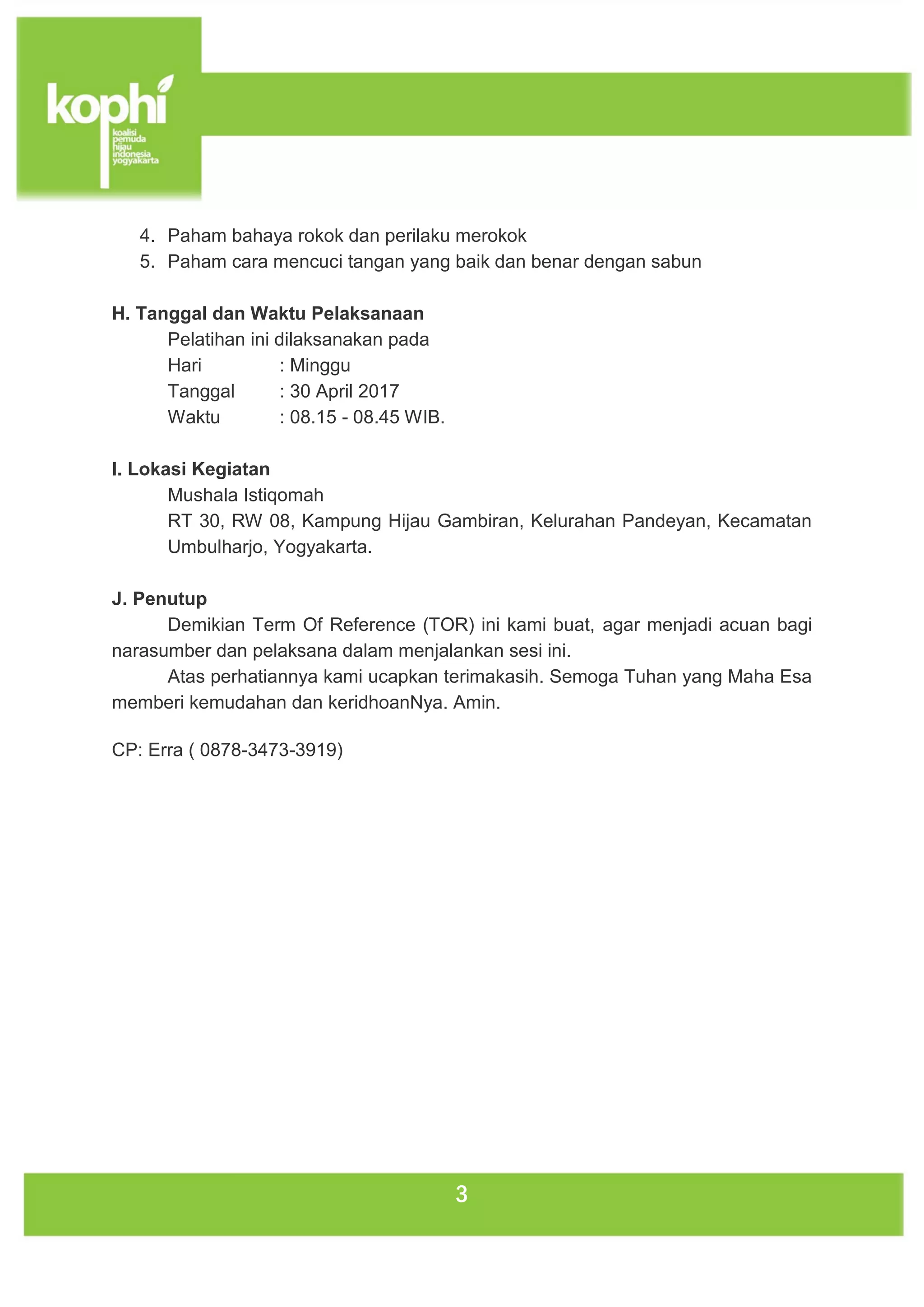 Tor launching sekolah alam phbs | PDF