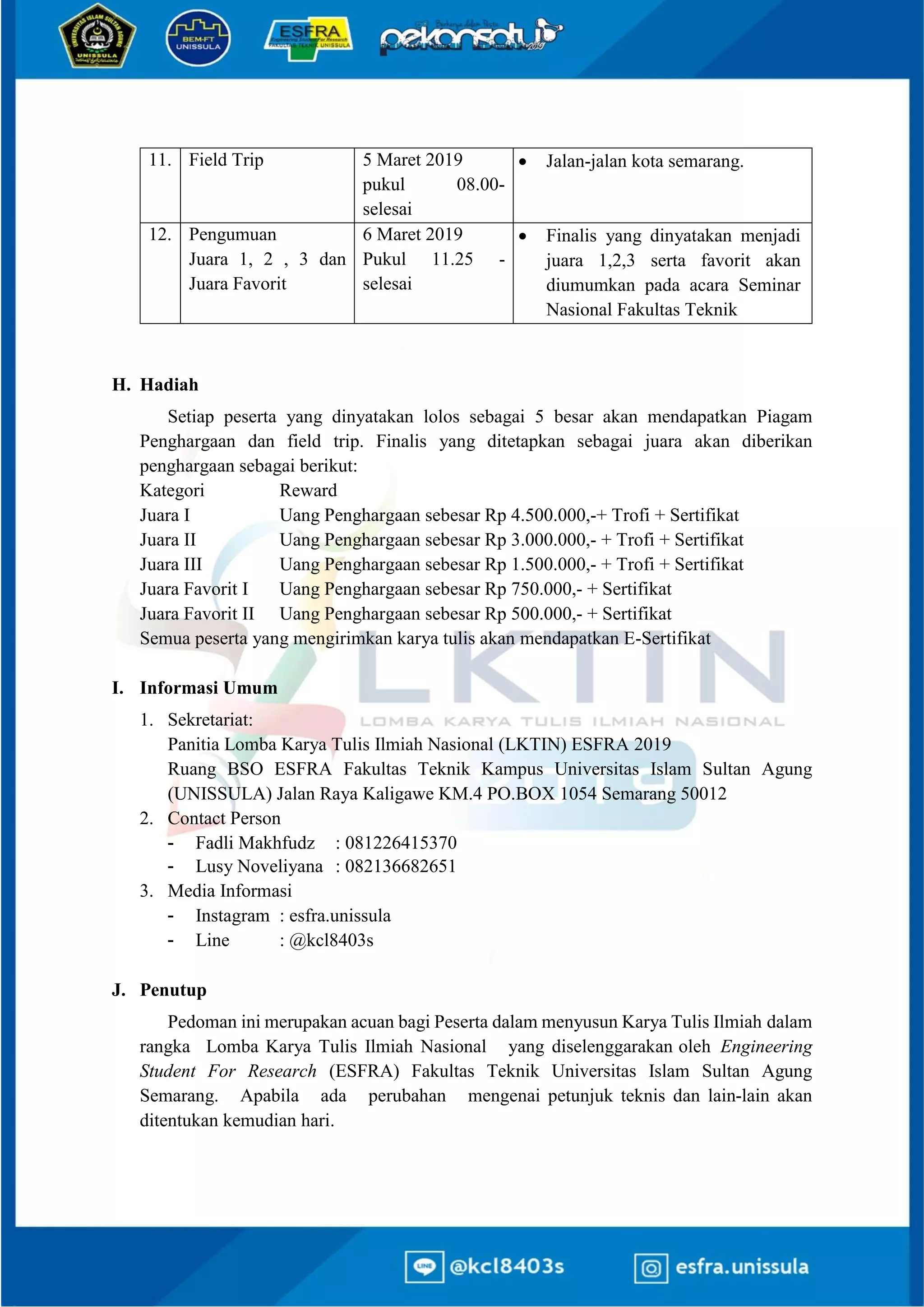 Tor lomba karya tulis ilmiah nasional esfra tahun 2019 | PDF
