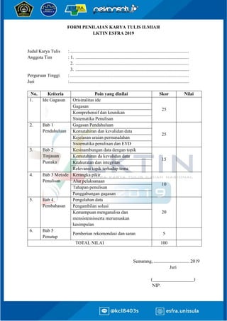 Tor lomba karya tulis ilmiah nasional esfra tahun 2019 | PDF