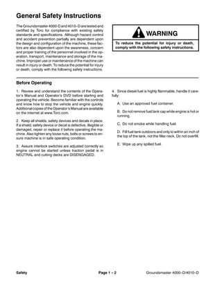 Toro groundsmaster 4000 d (model 30448) service repair manual | PDF