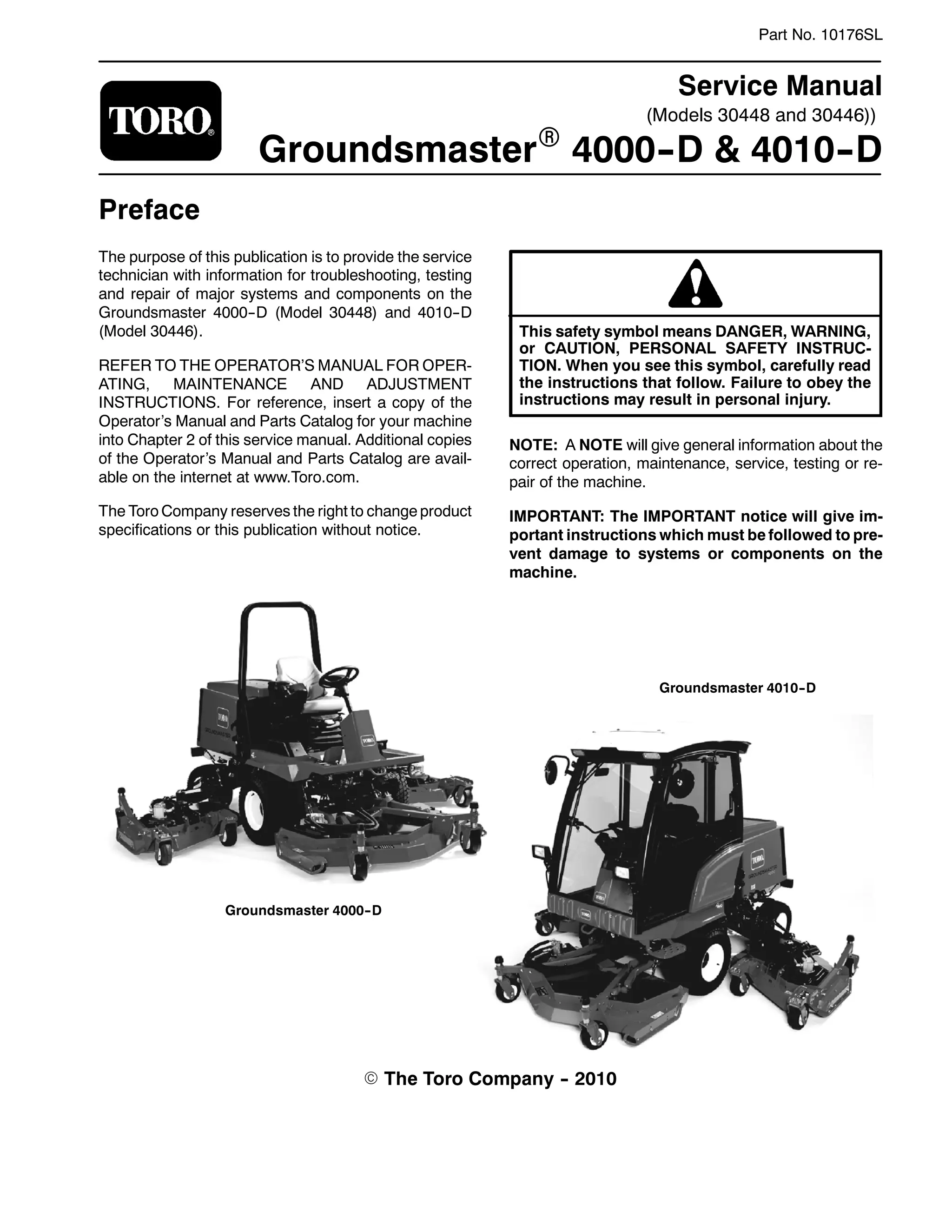 Toro groundsmaster 4000 d (model 30448) service repair manual | PDF