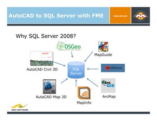 Using FME to move from AutoCAD Map 3D to MapGuide Enterprise with SQL Server | PDF
