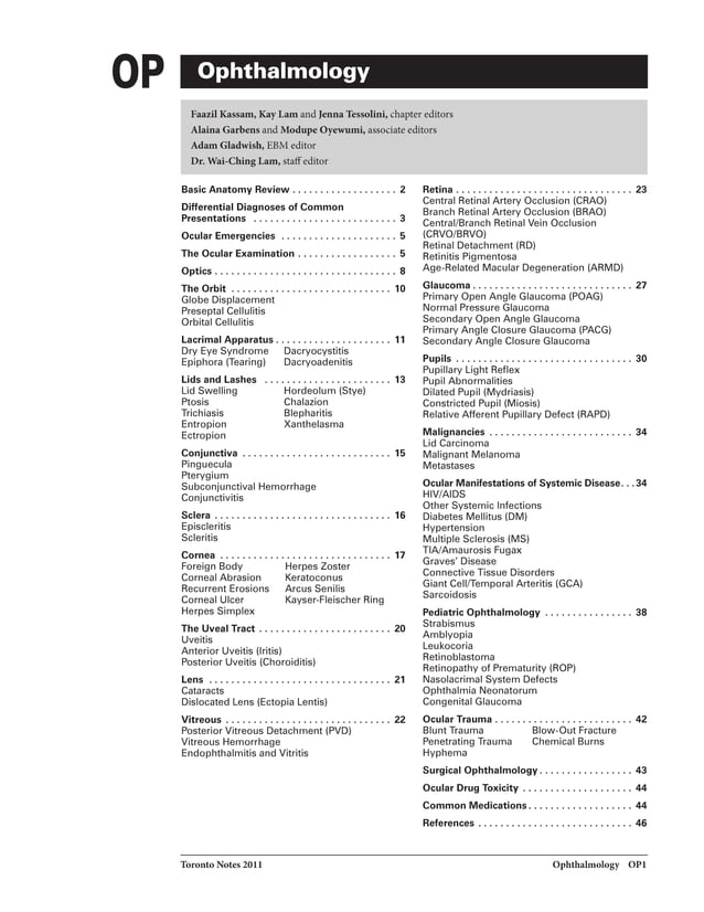 Toronto Notes 2011 Ophthalmology.pdf | Eye and Vision Conditions ...