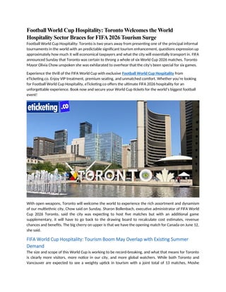 Toronto Welcomes the World Hospitality Sector Braces for FIFA 2026 ...