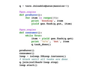 PyCon lightning talk on my Toro module for Tornado | PPT