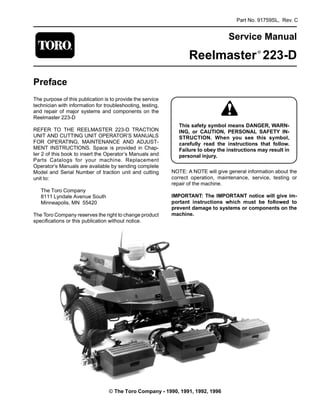 Toro reelmaster 223 d mower service repair manual | PDF