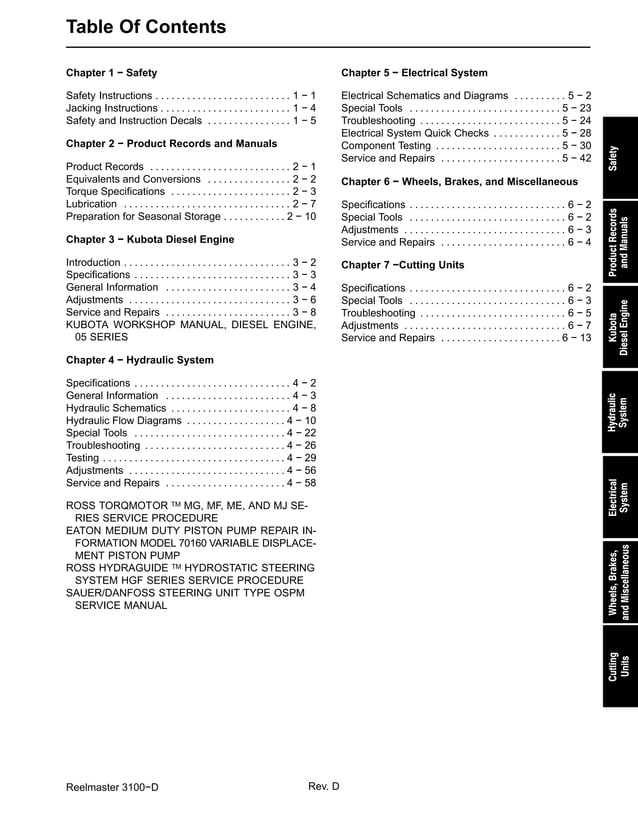 Toro reelmaster 3100 d mower service repair manual | PDF