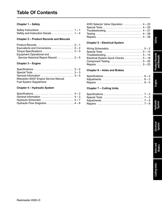 Toro reelmaster 4500 d mower service repair manual | PDF